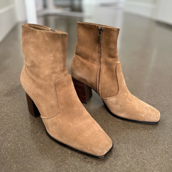 Mango | Shoes | Mango Tan Heeled Boots With Chunky Block Heel | Poshmark